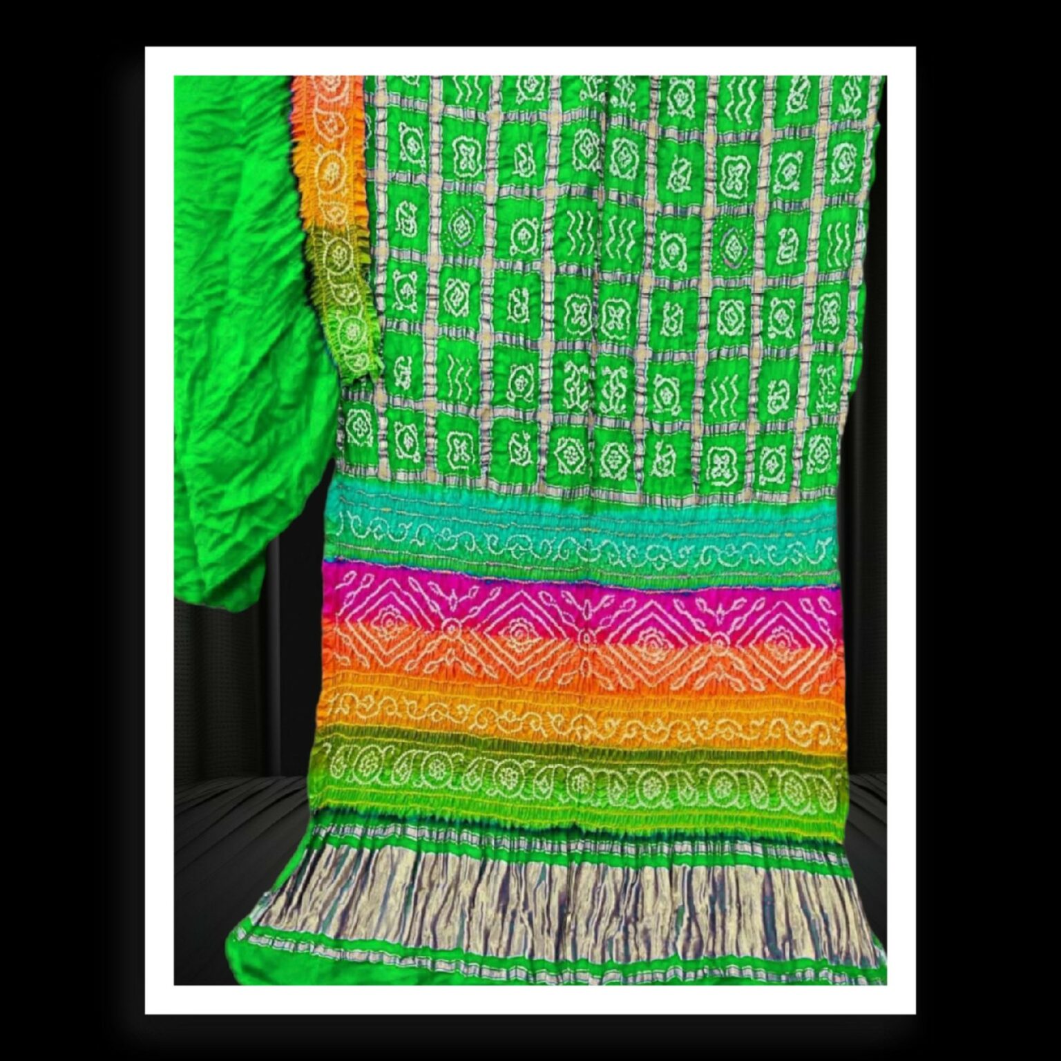 Pure Gaji Silk Gharchola Bandhani Saree Multi Parrot - Khatri Bandhani ...